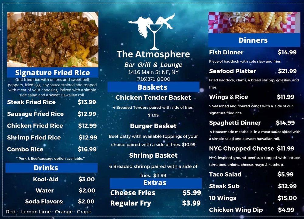 Menu at The Atmosphere Bar Grill And Lounge, Niagara Falls