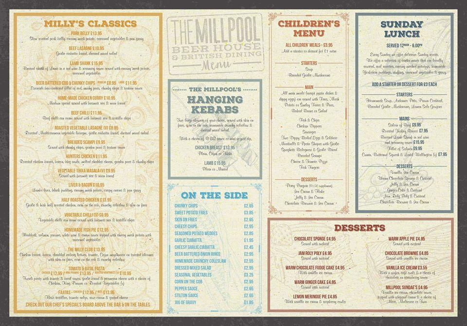Menu at The Millpool restaurant, Coventry, Hipswell Hwy