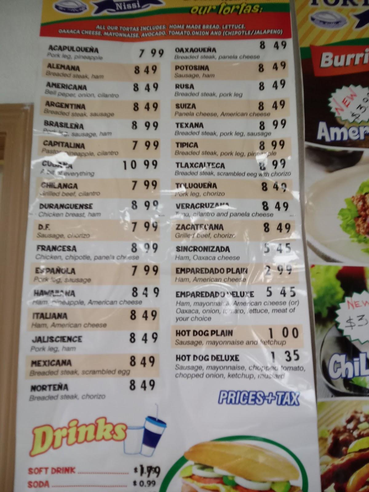 Menu at Tortas Nissi - Mexican Sandwiches restaurant, Bellmead