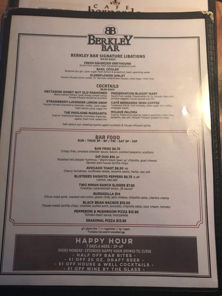 Menu at Berkley Bar, Sacramento