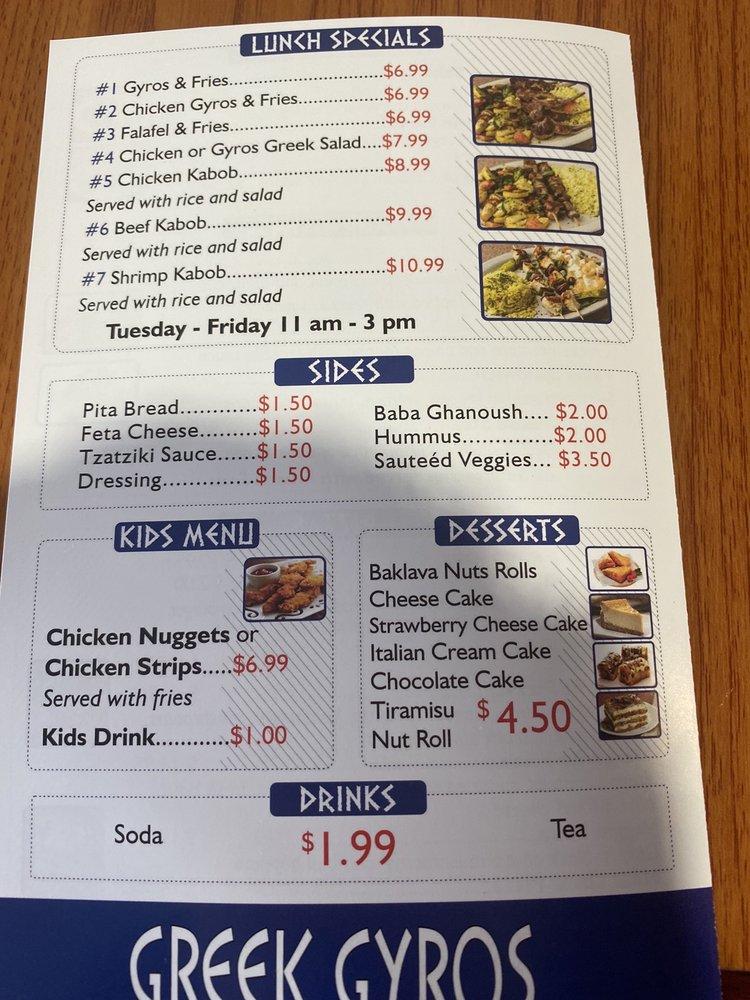 Menu at Greek Gyros restaurant, Georgetown