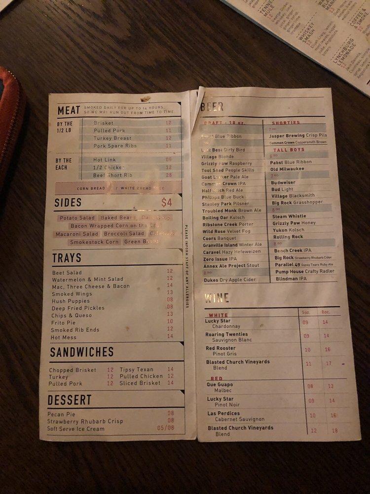 Menu at Hayden Block Smoke & Whiskey pub & bar, Calgary
