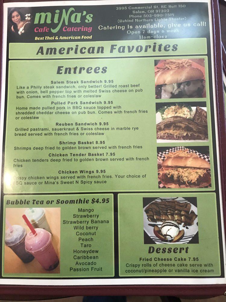 Menu at Mina's Cafe, Salem