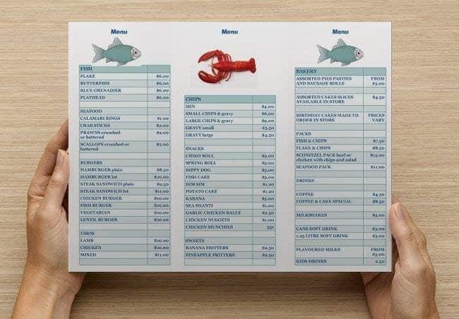 Menu at Parade Fish Shop restaurant, Port Macdonnell