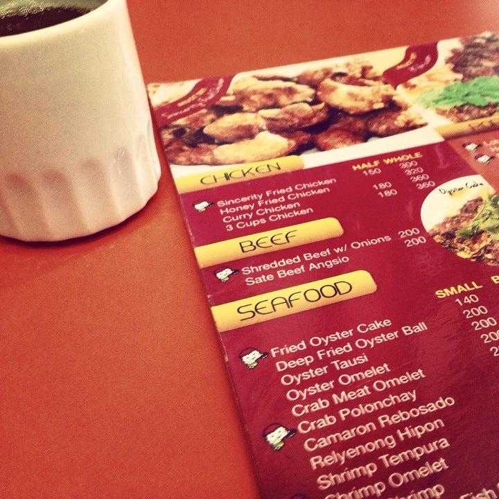 Menu at Sincerity Restaurant, Manila, 519 Quintin Paredes Rd