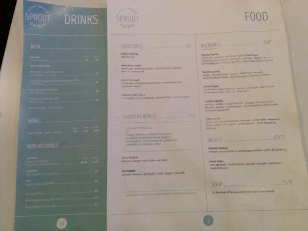 Menu at Sprout Plant Based Eatery restaurant, Nelson