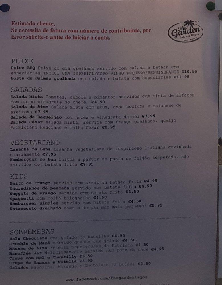 Menu at Restaurante The Garden, Lagos