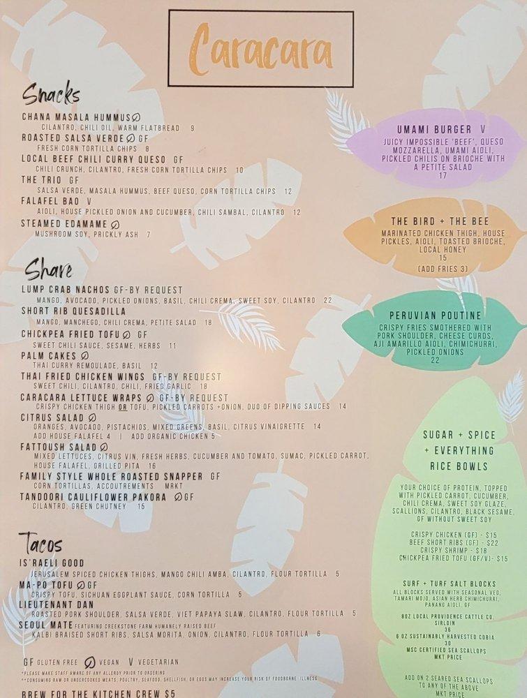 Menu at Caracara Restaurant and Bar, Dunedin