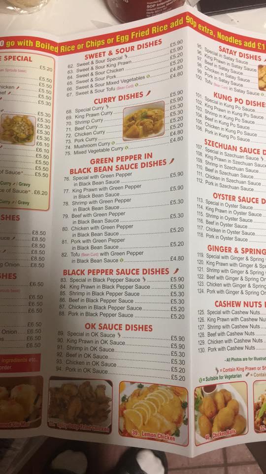 Menu at China Palace restaurant, Oldham