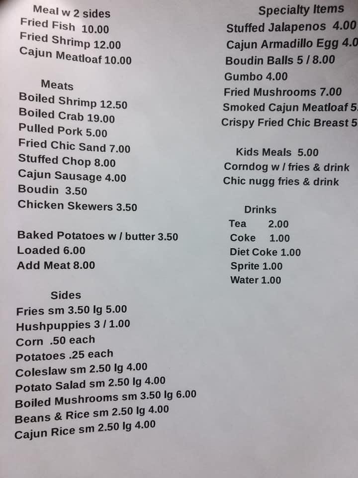 Menu at Heath's Crawfish restaurant, Montalba