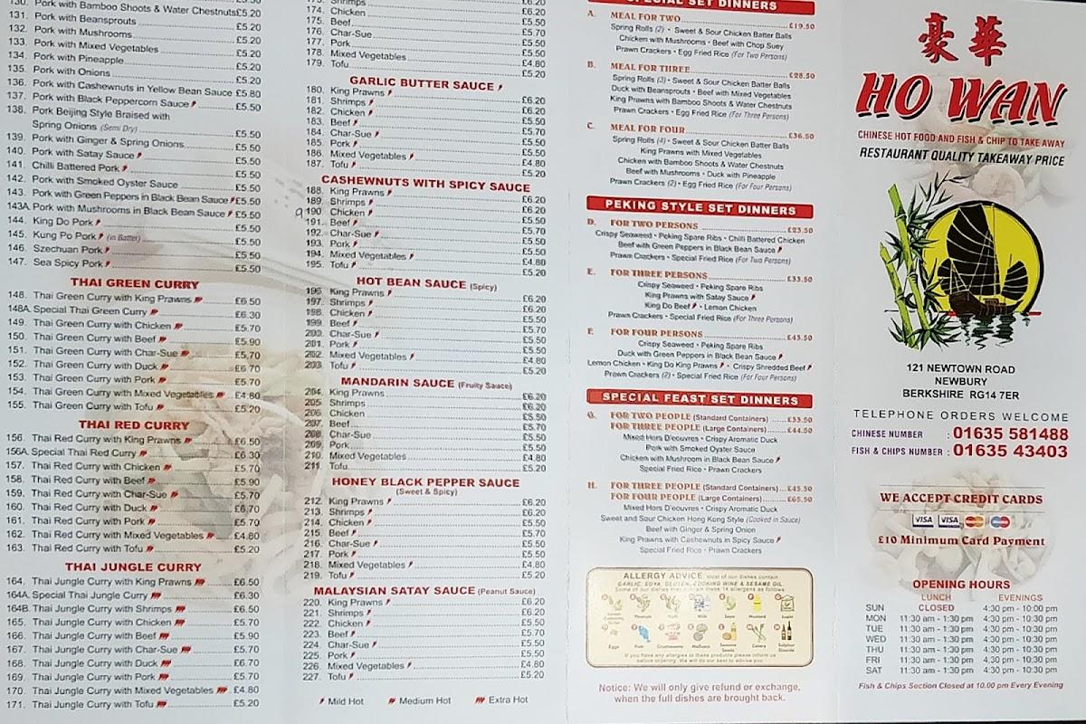 Menu at Howan Takeaway fast food, Newbury
