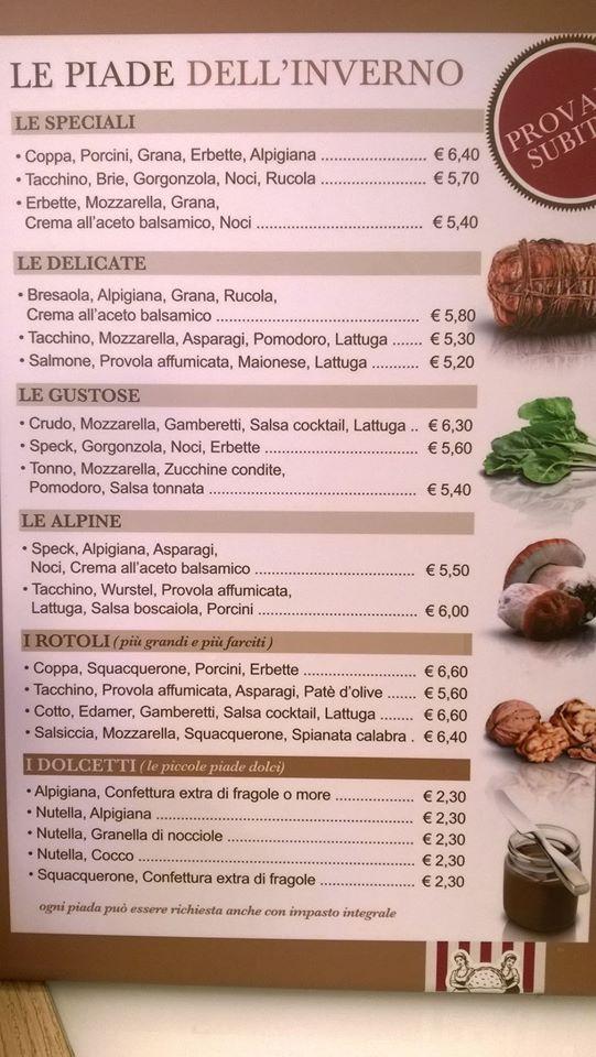 Menu da La piadineria ristorante, Parma, Viale Antonio Gramsci