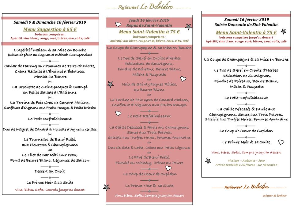 Menu au Le Belvédère, Mouscron