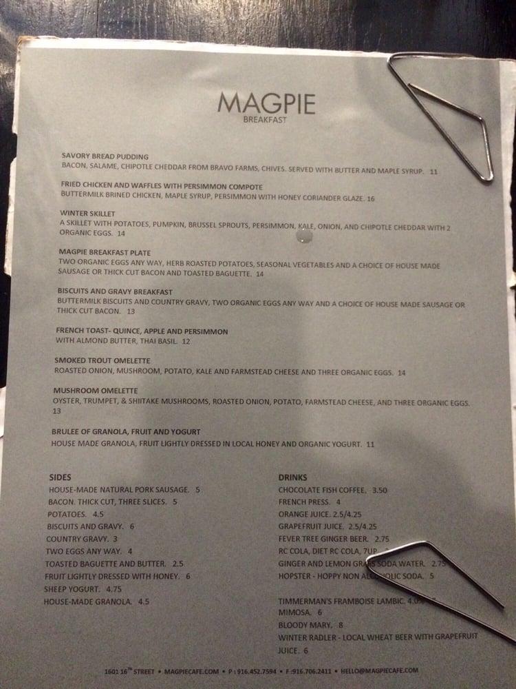 Menu at Magpie Café pub & bar, Sacramento, 16th St
