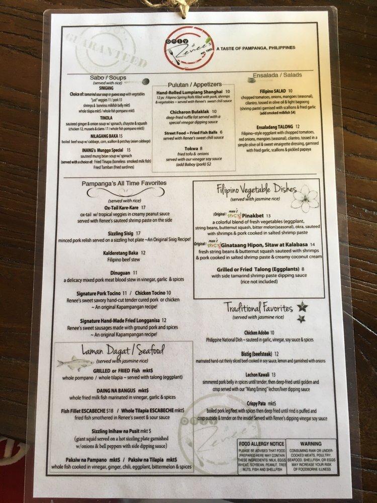Menu at Only at Renee's ~ A Taste of Pampanga, Philippines restaurant ...