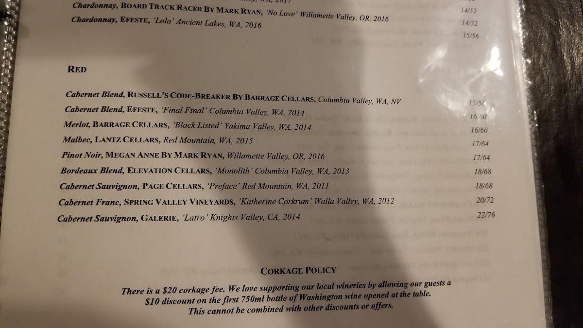 Menu at Russell's Restaurant & Loft, Bothell