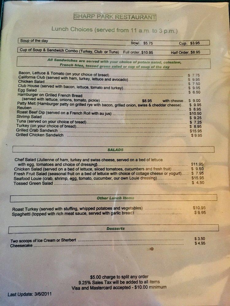Menu at Sharp Park Restaurant, Pacifica, Highway 1 & Sharp Park Rd