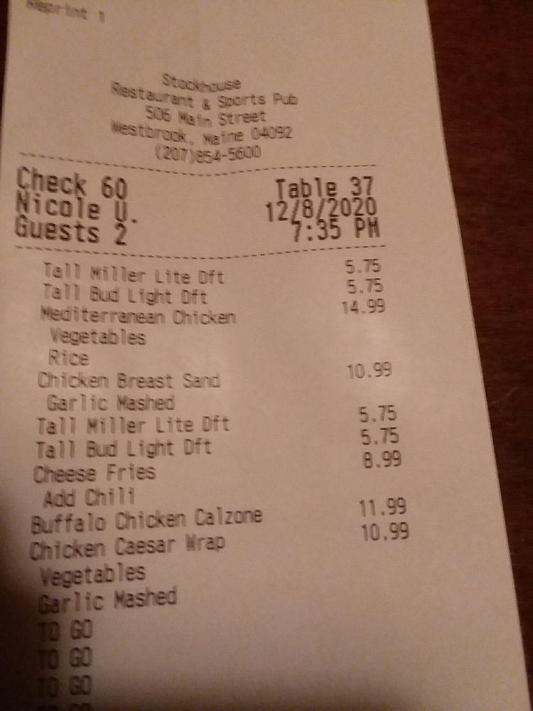 Menu at Stockhouse Restaurant & Sandbar Pub, Windham