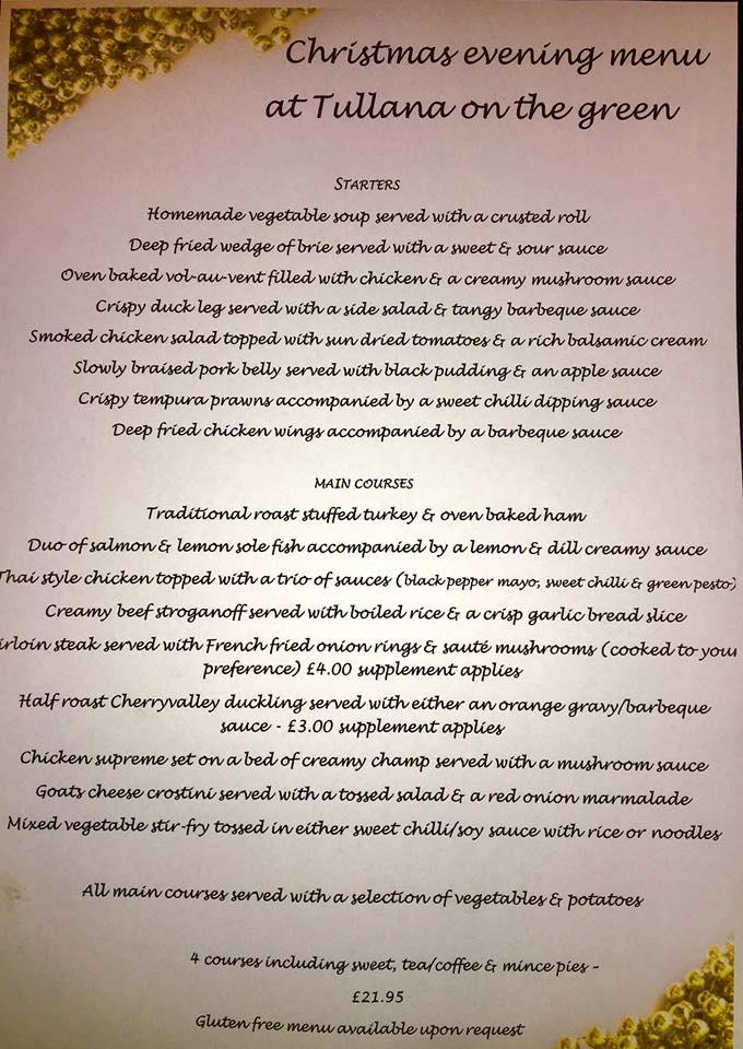 Menu at Tullana on the Green restaurant, Lisnarick