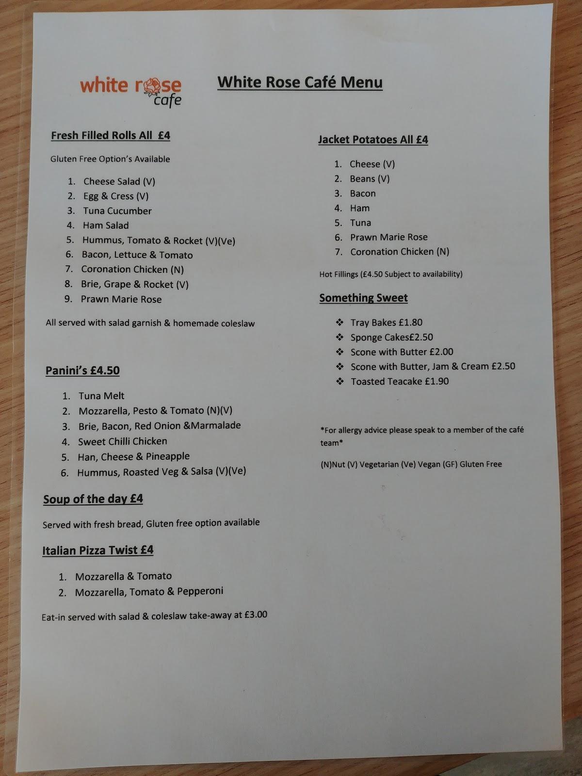 Menu at White Rose Cafe, Leicester