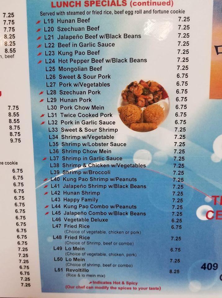 Menu at China Harbor restaurant, Garland