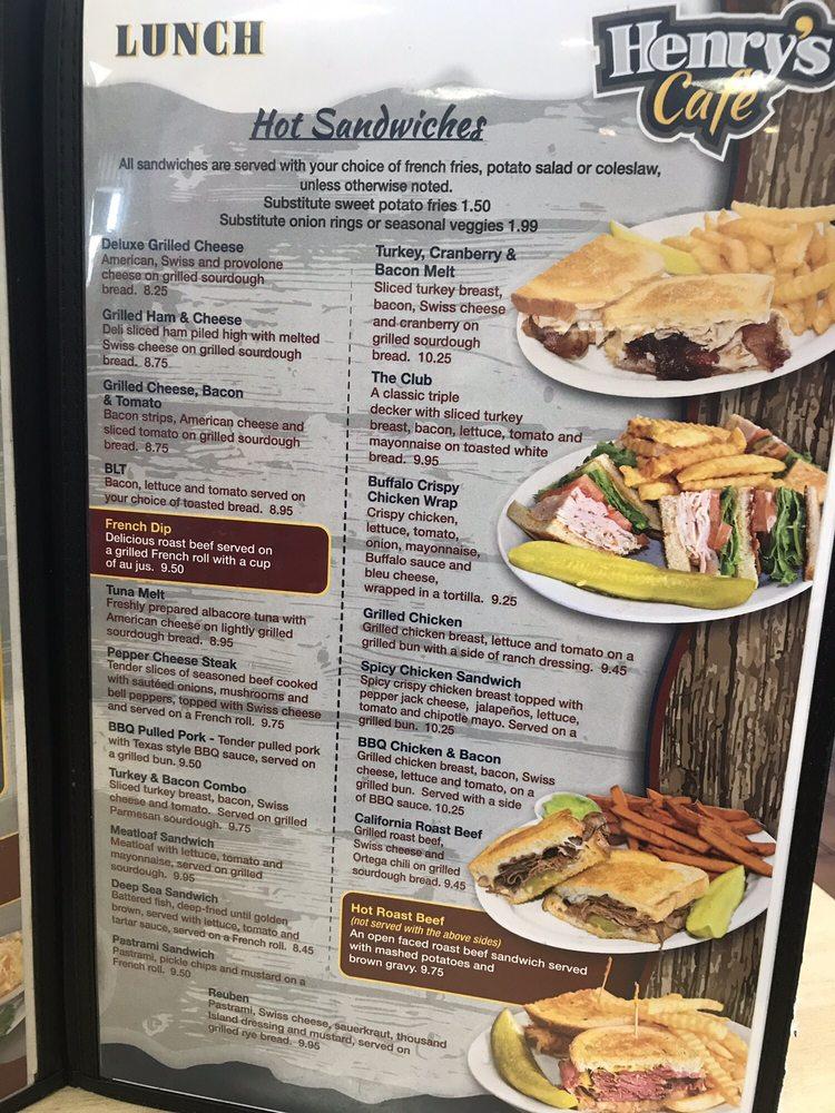Menu at Henry's Cafe, Tehachapi