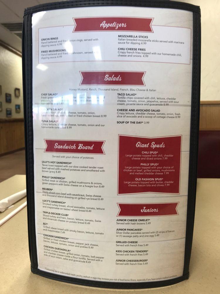 Menu at Lilly's Diner restaurant, Tulsa