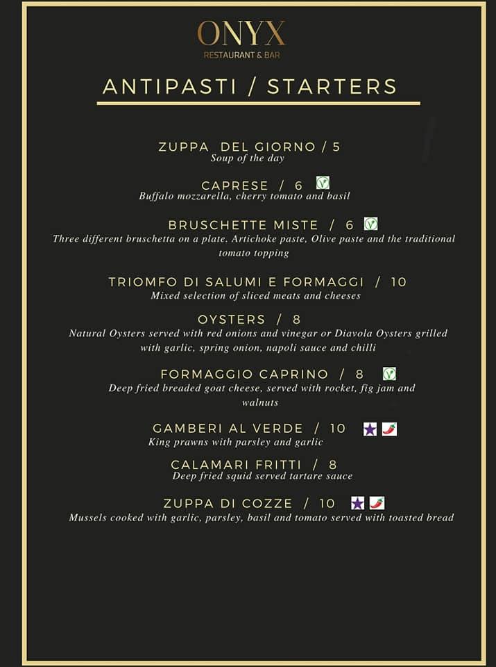 Menu at ONYX Restaurant & Bar, Hornchurch