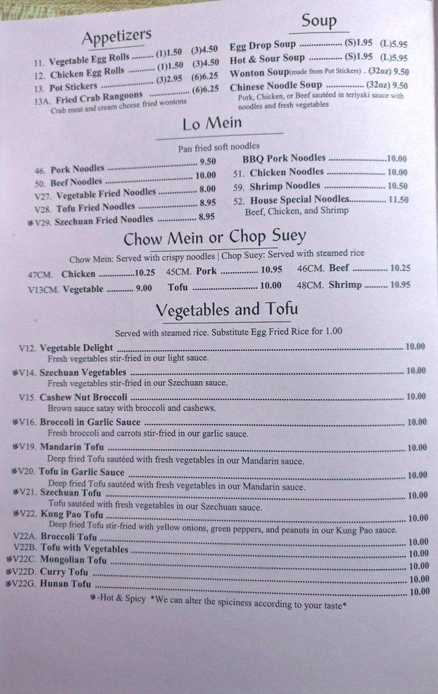 Menu at Pagoda Chinese Food restaurant, Missoula