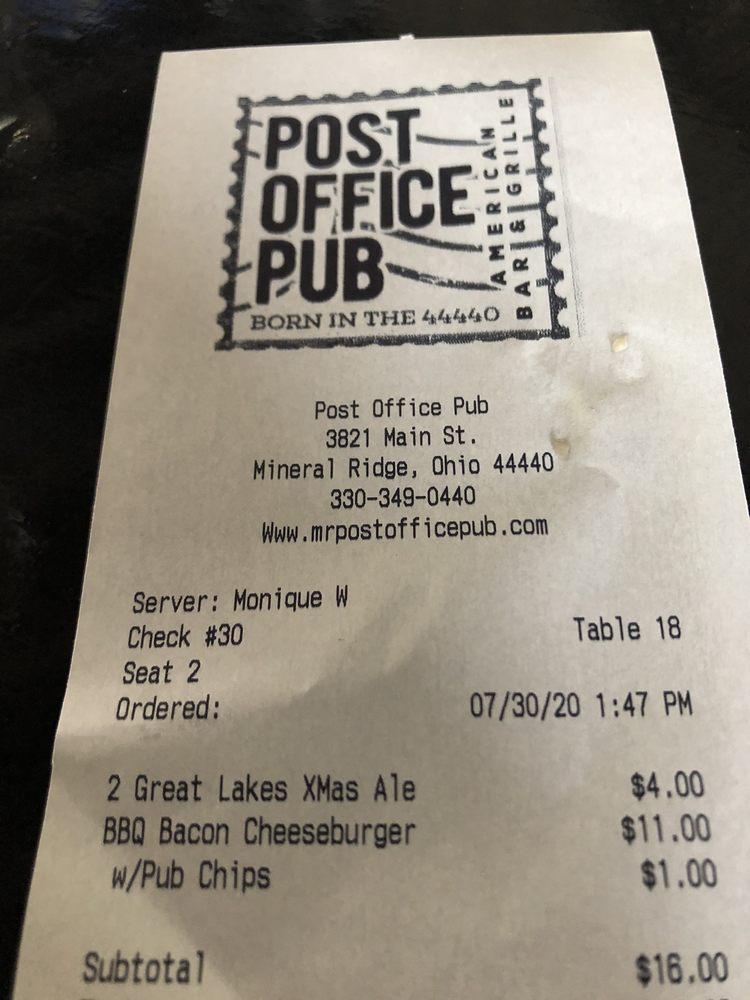 Menu at Post Office Pub, Mineral Ridge