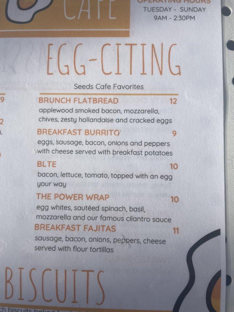 Menu at Seeds Cafe, Royal Palm Beach