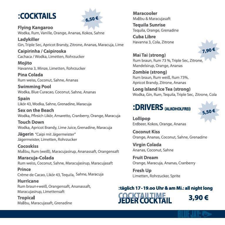 Menu at Blue Jay Restaurant - Herdecke, Herdecke, Hauptstraße 37