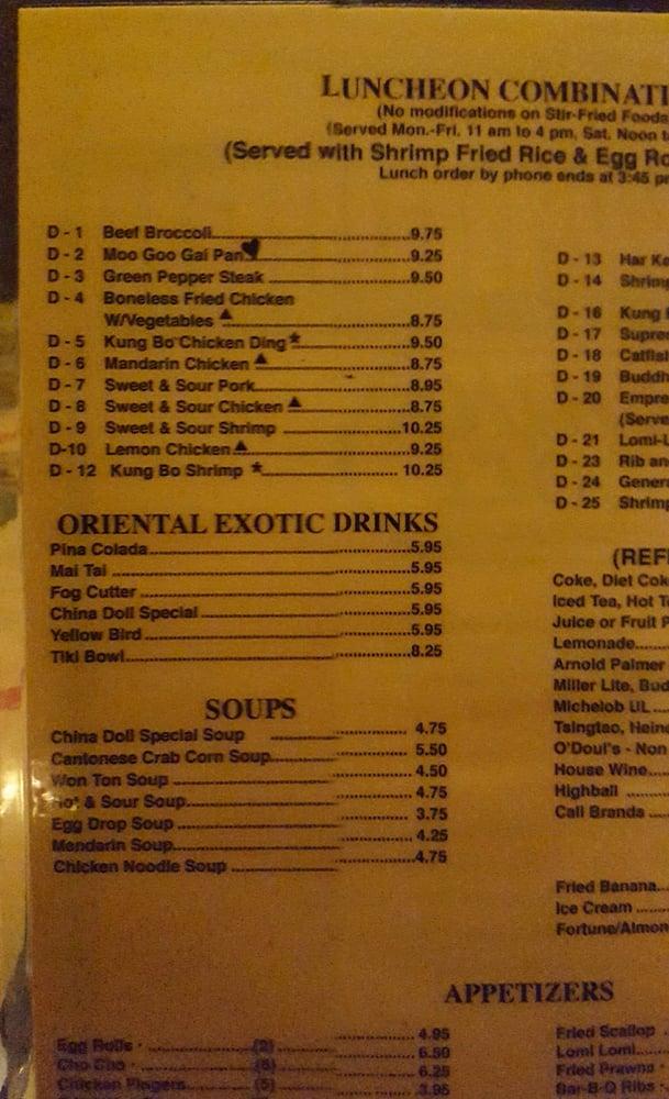 Menu at China Doll restaurant, Harvey