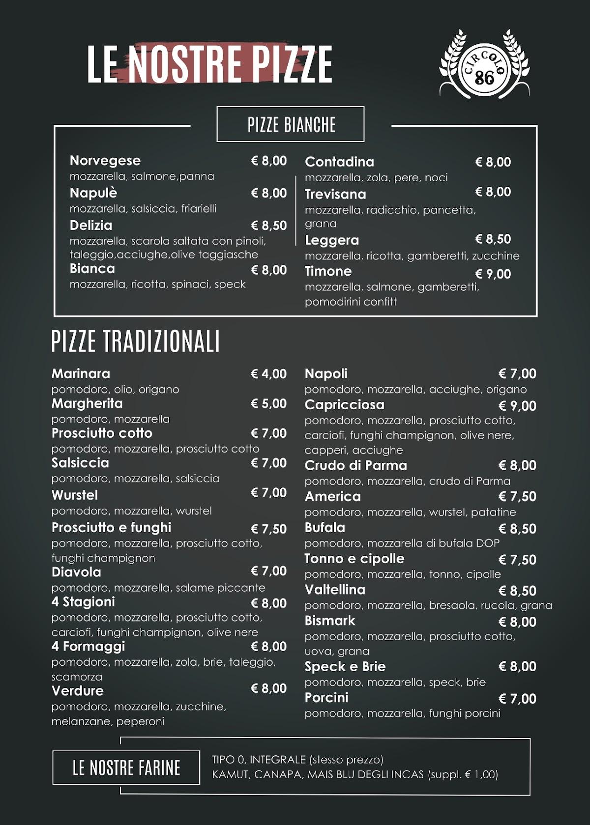 Menu at Circolo 86 restaurant, Osnago