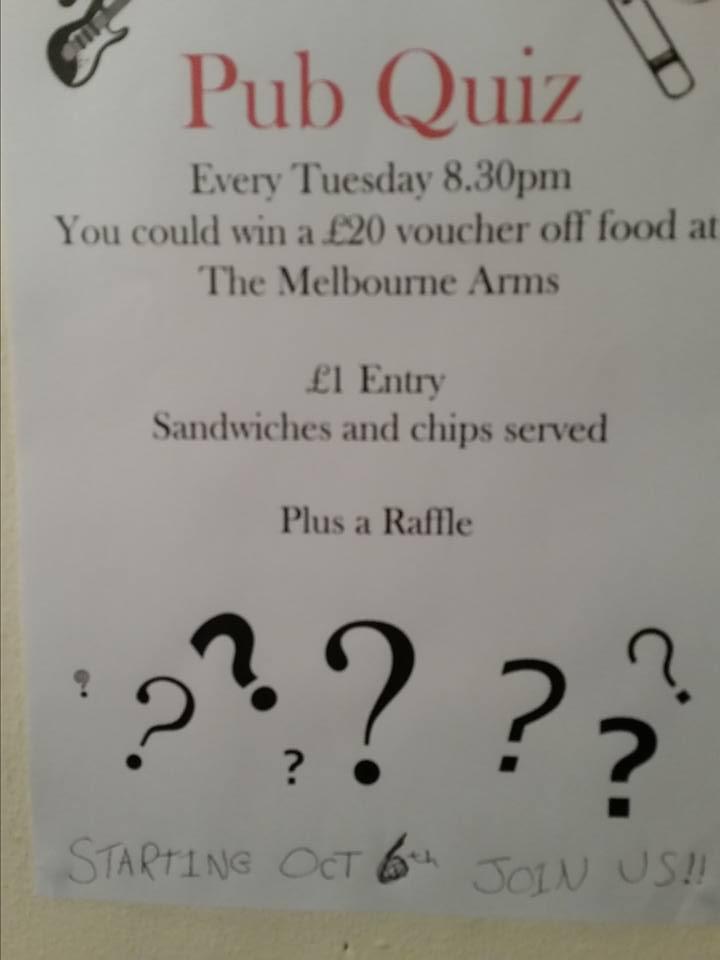 Menu at The Melbourne Arms pub & bar, Melbourne