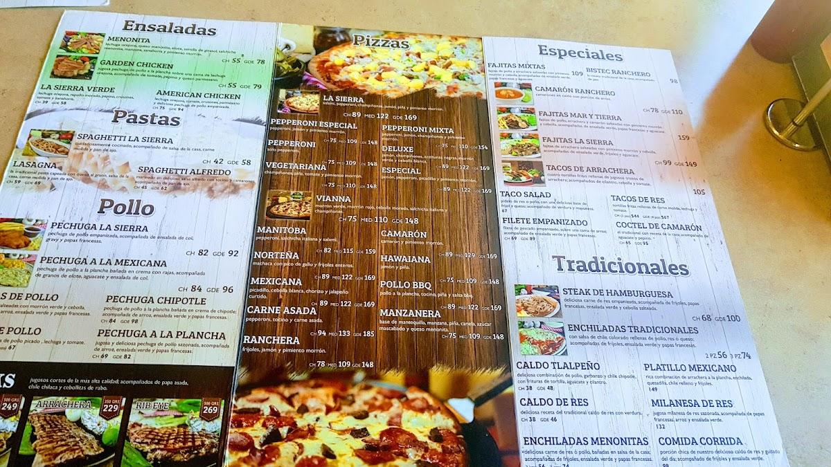 Carta de Pizzería La Sierra, Ciudad Cuauhtemoc, Carretera a Rubio Km. 6