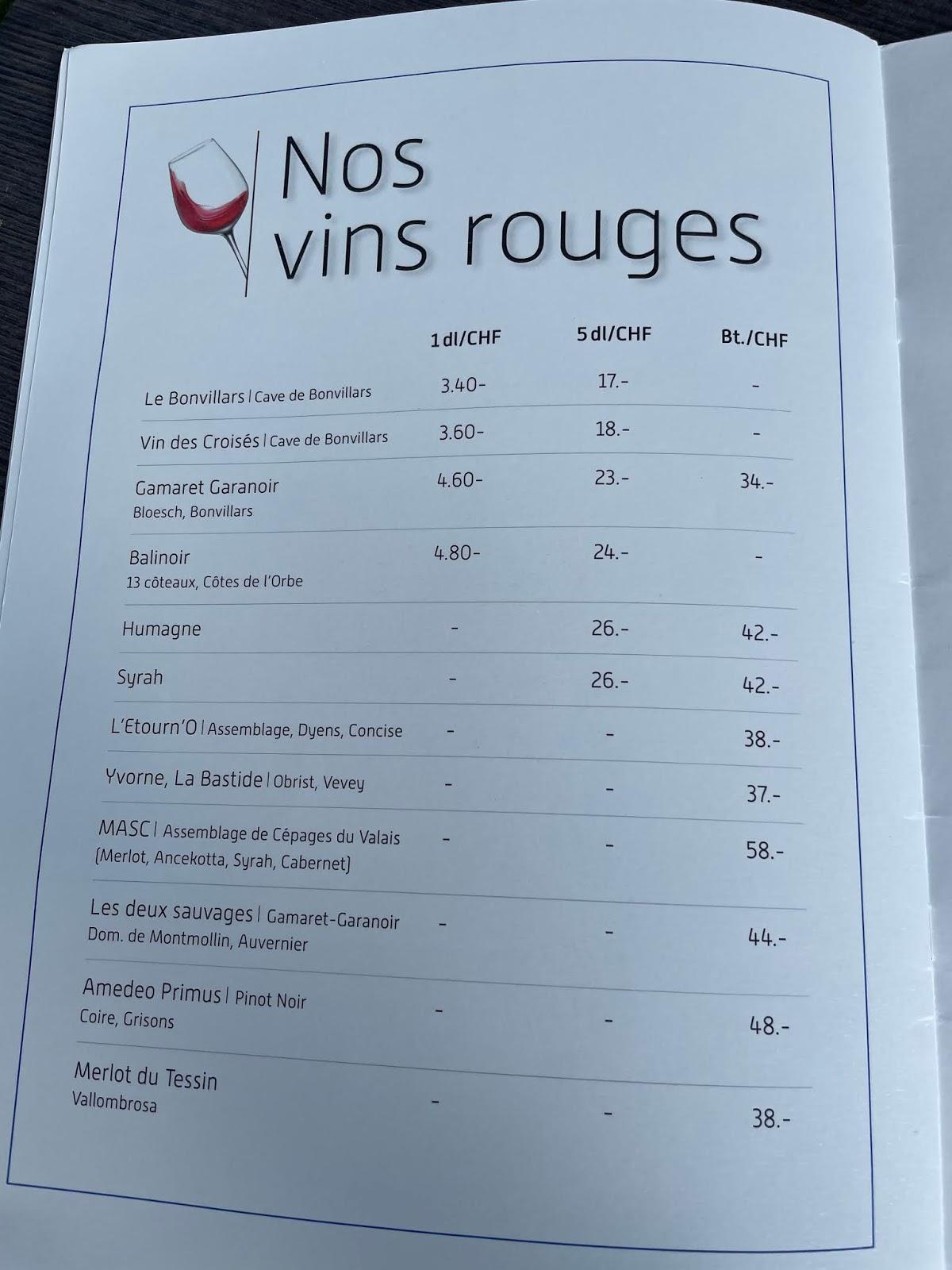 Speisekarte von Restaurant Le Pécos, Grandson, Chem. du Pécos 3