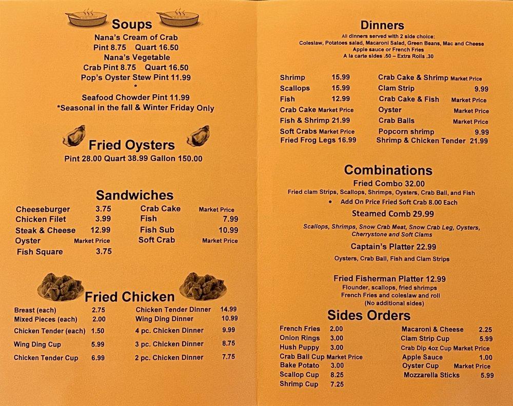 Menu at Seafood Corner Market restaurant, Mechanicsville