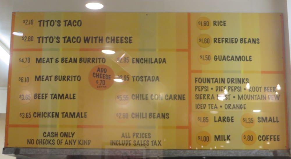 Menu at Tito’s Tacos restaurant, Culver City