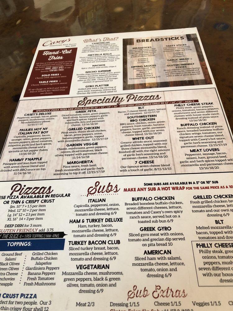 Menu at Casey's pizzeria, Port Huron, 628 Huron Ave
