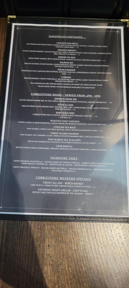Menu at The Cobblestone on Main restaurant, Webster
