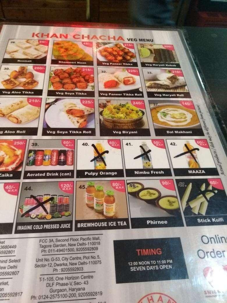 Menu at Khan Chacha, New Delhi, Epicuria mall