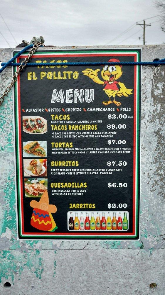 Menu at Tacos el pollito restaurant, Pike Creek