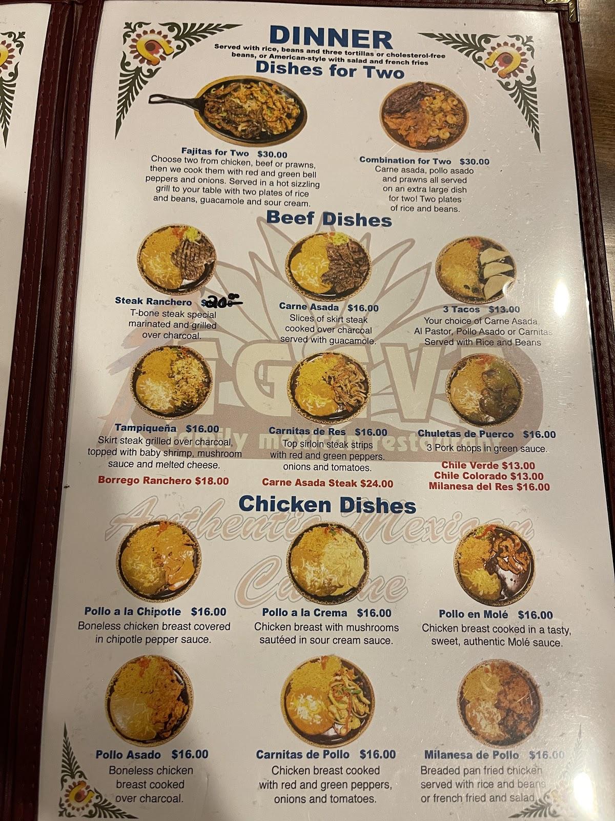 Menu at Agave restaurant, Driggs