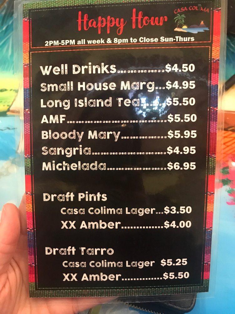 Menu at Casa Colima restaurant, Vancouver