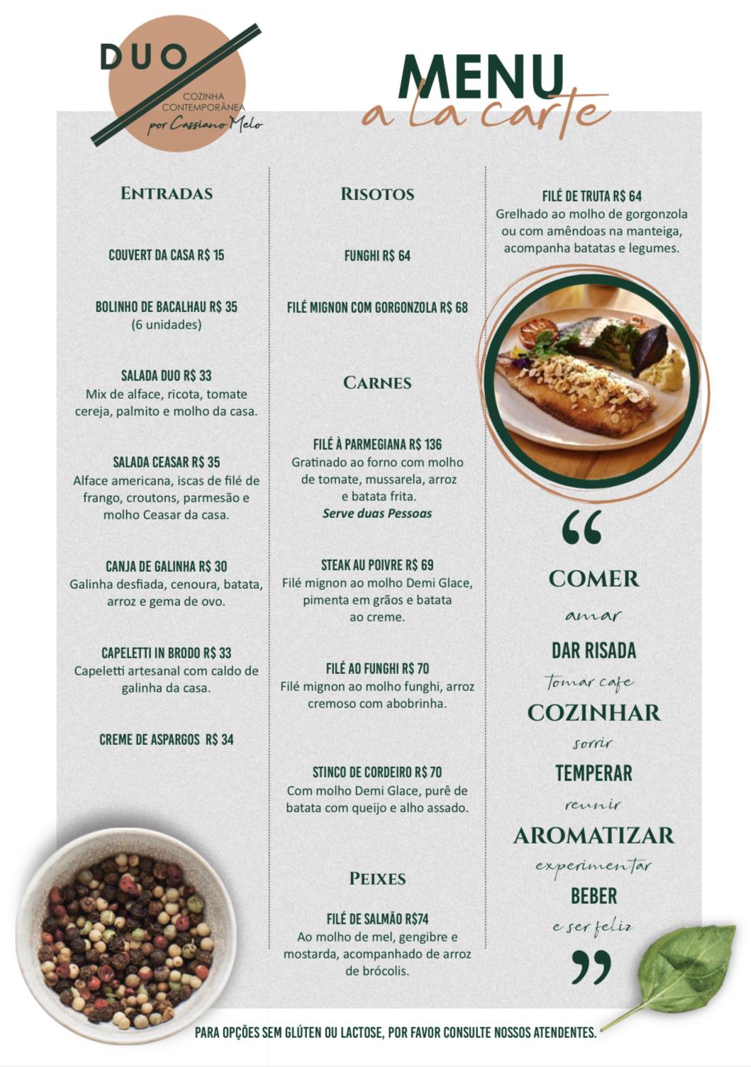 Menu at DUO | Cozinha Contemporânea restaurant, Gramado