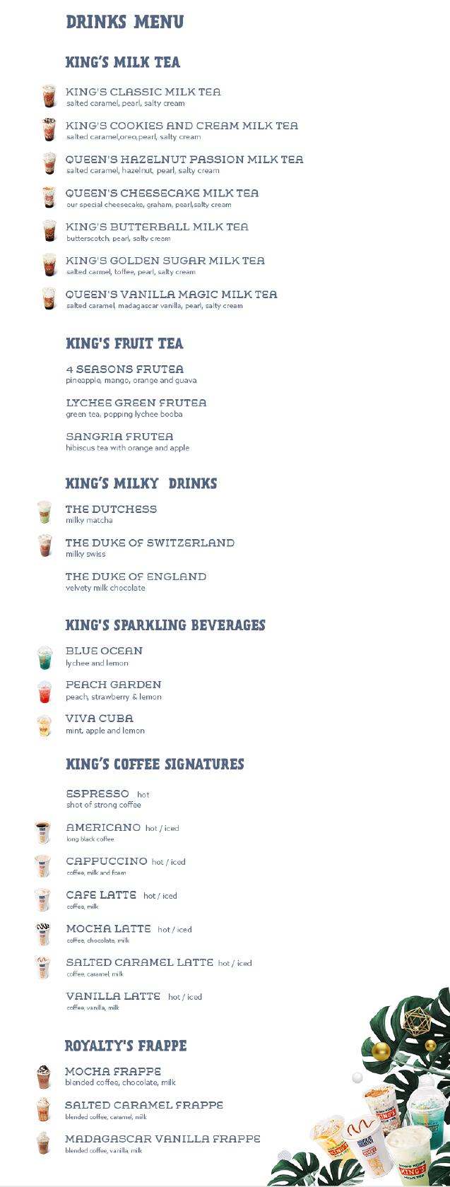 Menu at Hong Kong King's Milk Tea cafe, San Pedro