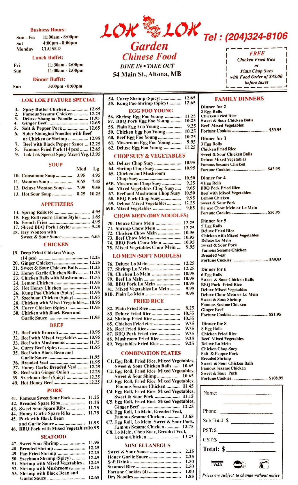 Menu au Lok Lok Garden Restaurant, Altona