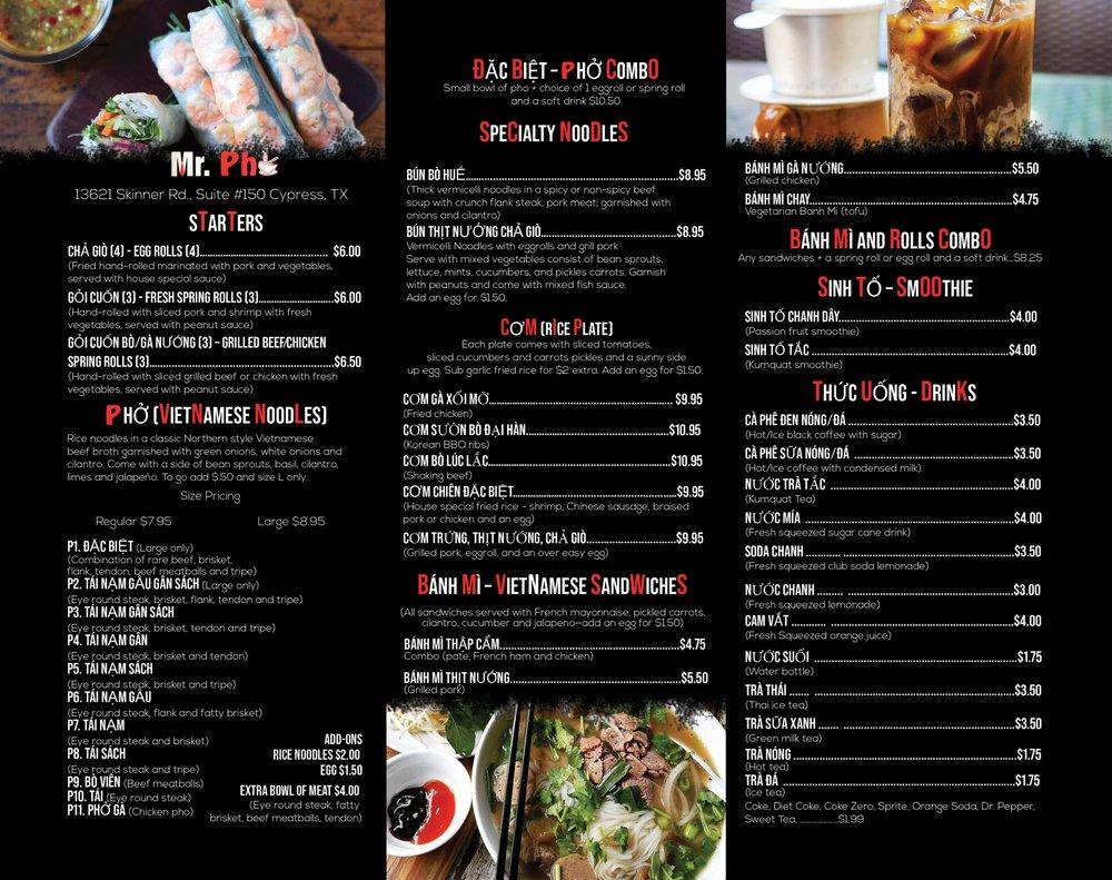 Carta del restaurante Mr. Pho, Cypress, Skinner Rd Ste 150