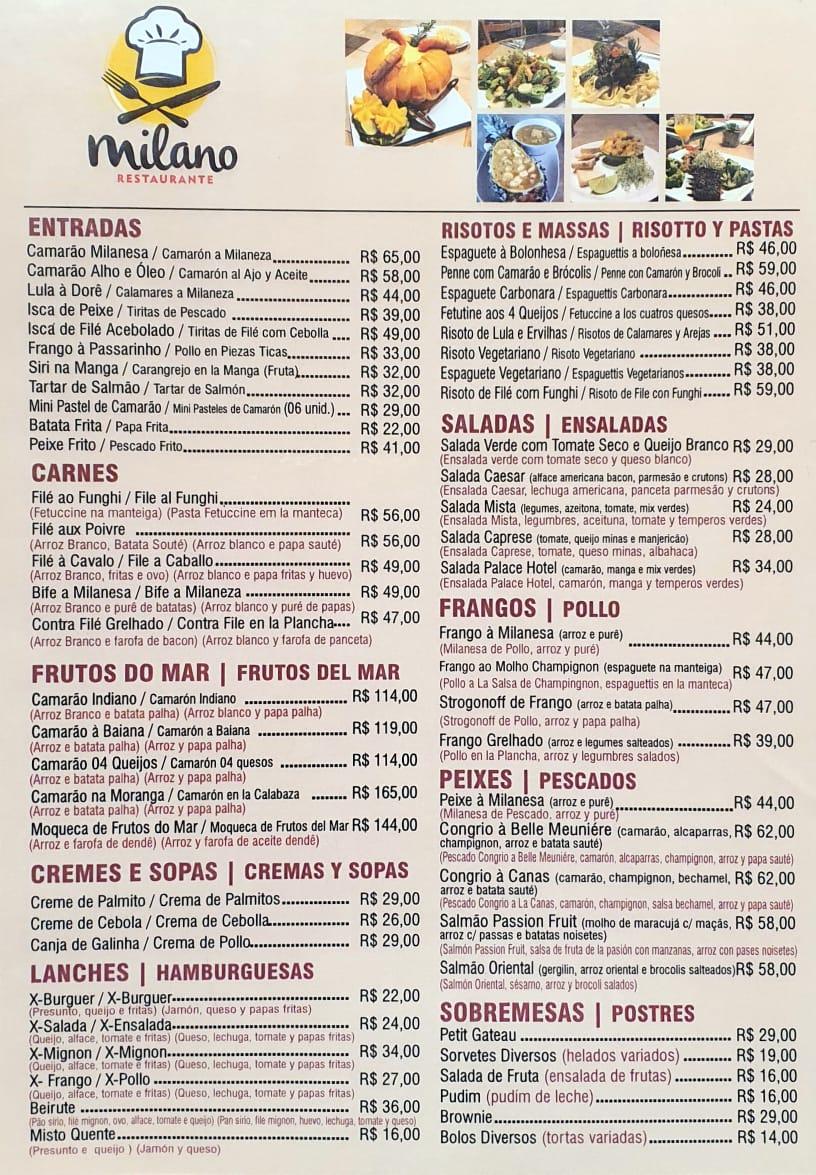 Menu at Palace Praia Hotel restaurant, Florianópolis